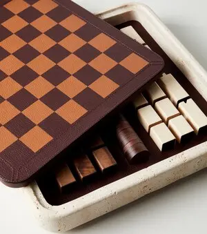 GIOBAGNARA Rodi Leather, Marble, And Wooden Chess Set