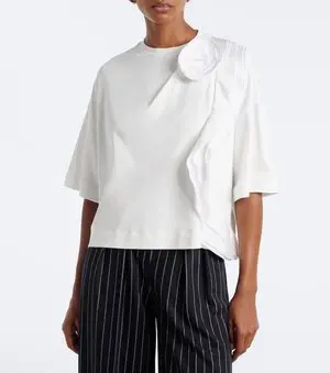 Max Mara Cotton Jersey T-shirt With Floral Appliqu - White