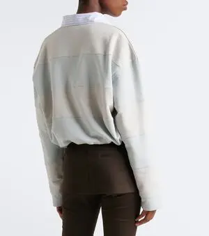 Acne Studios Striped Cotton Fleece Polo Sweatshirt - Blue