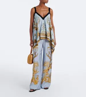 La DoubleJ Asymmetrical Printed V-neck Cotton Top