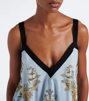 La DoubleJ Asymmetrical Printed V-neck Cotton Top