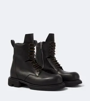 Rick Owens Leather Combat Boots - Black