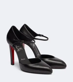 CHRISTIAN LOUBOUTIN Leather Almond Toe Pumps With Ankle Strap
