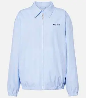 Miu Miu Logo Gingham Cotton Blouson Jacket - Blue