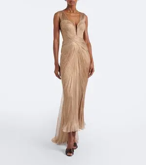 MARIA LUCIA HOHAN Corinna Silk Muslin Bustier Gown - Beige