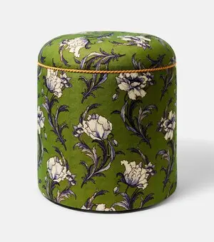 La DoubleJ Baba' Floral Canvas Pouf - Green