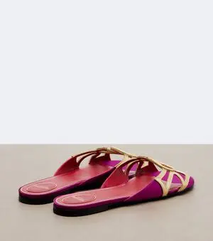 Valentino Garavani Wonderweb Satin And Leather Slides - Gold