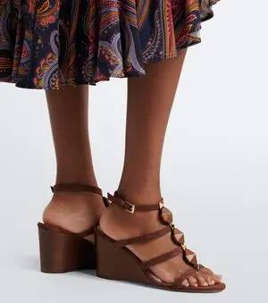 GIANVITO ROSSI Suede Wedge Sandals With Studs