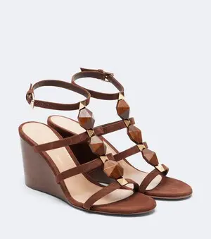 GIANVITO ROSSI Suede Wedge Sandals - Brown