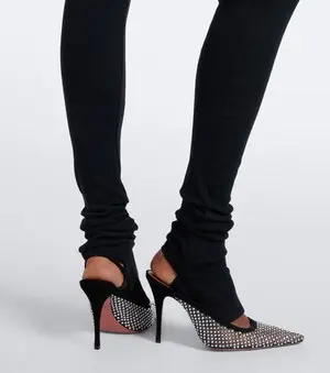 Amina Muaddi Felicia Embellished Mesh Slingback Pumps