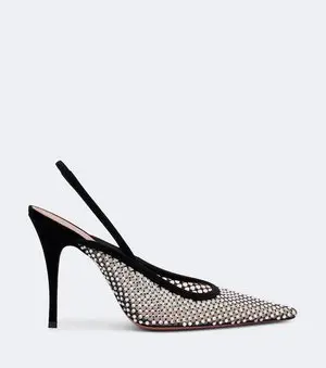 Amina Muaddi Felicia Embellished Mesh Slingback Pumps