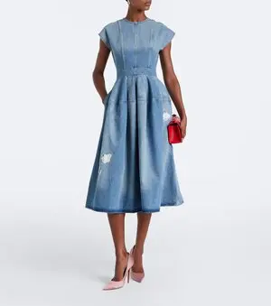 Erdem Floral Appliqué Denim Midi Skirt