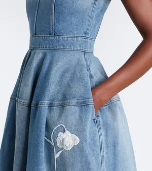 Erdem Floral Appliqué Denim Midi Skirt
