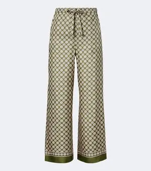 Max Mara Printed Silk Wide-leg Pants - Green