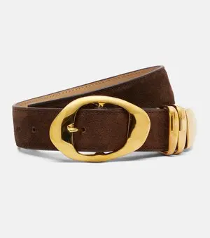 AMANU Suede Belt With Gold-tone Buckle - Brown