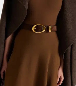 AMANU Suede Belt With Gold-tone Buckle - Brown