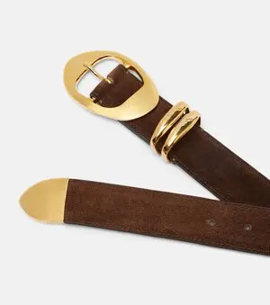AMANU Suede Belt With Gold-tone Buckle - Brown