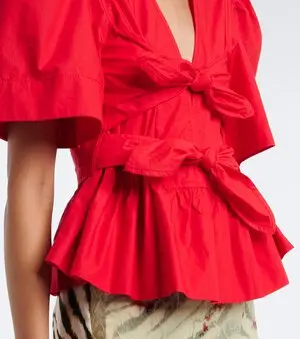 GANNI Bow Detail Cotton Poplin Blouse - Red