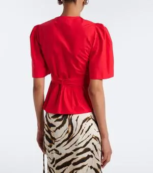 GANNI Bow Detail Cotton Poplin Blouse - Red