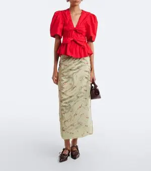 GANNI Bow Detail Cotton Poplin Blouse - Red