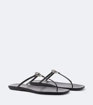 Gucci Interlocking G Leather Thong Sandals - Black