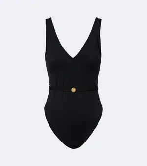 Tory Burch Double T Belted One Piece Swimsuit - Black