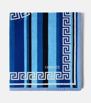 Versace Striped Cotton Terry Towel - Blue