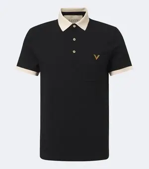 Valentino Garavani Vlogo Cotton Piqué Polo Shirt - Black