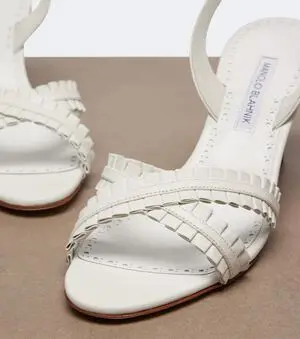 Manolo Blahnik Volusan Leather Slingback Sandals - White