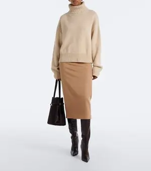Max Mara Camel Hair Midi Skirt - Beige
