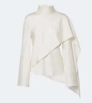 RÓHE Caped Silk Satin Turtleneck Top - White
