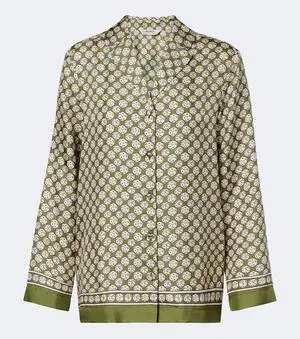 Max Mara Printed Silk Twill Shirt - Green