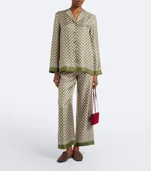 Max Mara Printed Silk Twill Shirt - Green