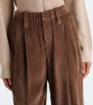 Brunello Cucinelli Pleated Velvet Straight Pants