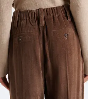 Brunello Cucinelli Pleated Velvet Straight Pants