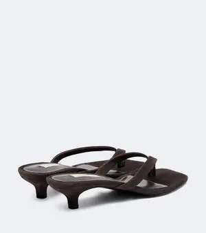 TOTEME Suede Square Open-toe Thong Sandals - Brown