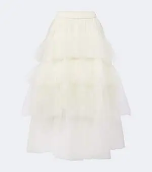 Simone Rocha Ruffled Tulle Midi Skirt - White
