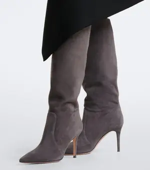 GIANVITO ROSSI Suede Knee-high Pointed Toe Boots - Grey
