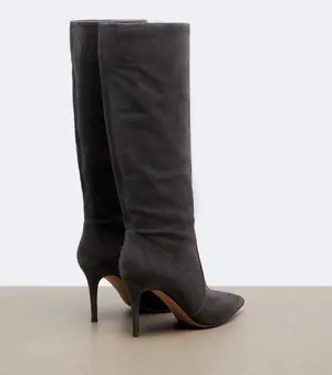 GIANVITO ROSSI Suede Knee-high Pointed Toe Boots - Grey