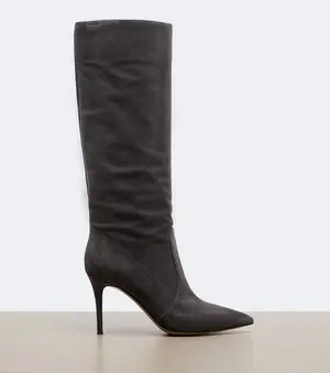 GIANVITO ROSSI Suede Knee-high Pointed Toe Boots - Grey