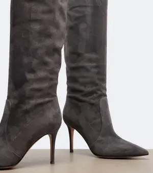 GIANVITO ROSSI Suede Knee-high Pointed Toe Boots - Grey
