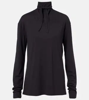 LEMAIRE Cotton Jersey Turtleneck Top With Self-tie Collar - Black