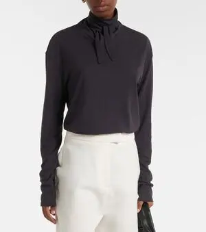 LEMAIRE Cotton Jersey Turtleneck Top - Black