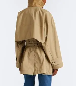 Bottega Veneta Cotton Trench Coat With Leather Trim - Brown