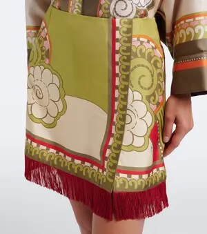 La DoubleJ Printed Fringe-trimmed Silk Miniskirt