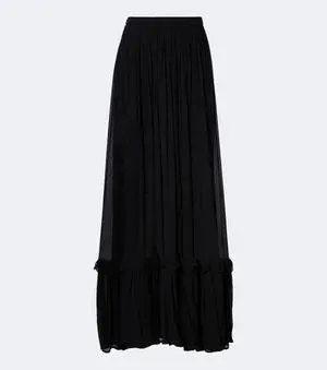 Saint Laurent Ruffled Silk Maxi Skirt - Black