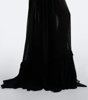 Saint Laurent Ruffled Silk Maxi Skirt - Black