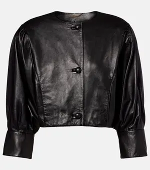 Chloé Cropped Leather Jacket - Black