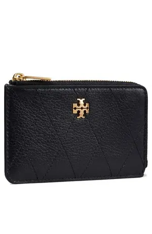 Tory Burch Charlie Quilted Leather Zip Card Case - Black