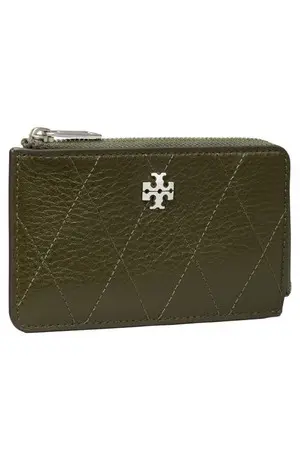 Tory Burch Charlie Quilted Leather Zip Card Case - Leccio